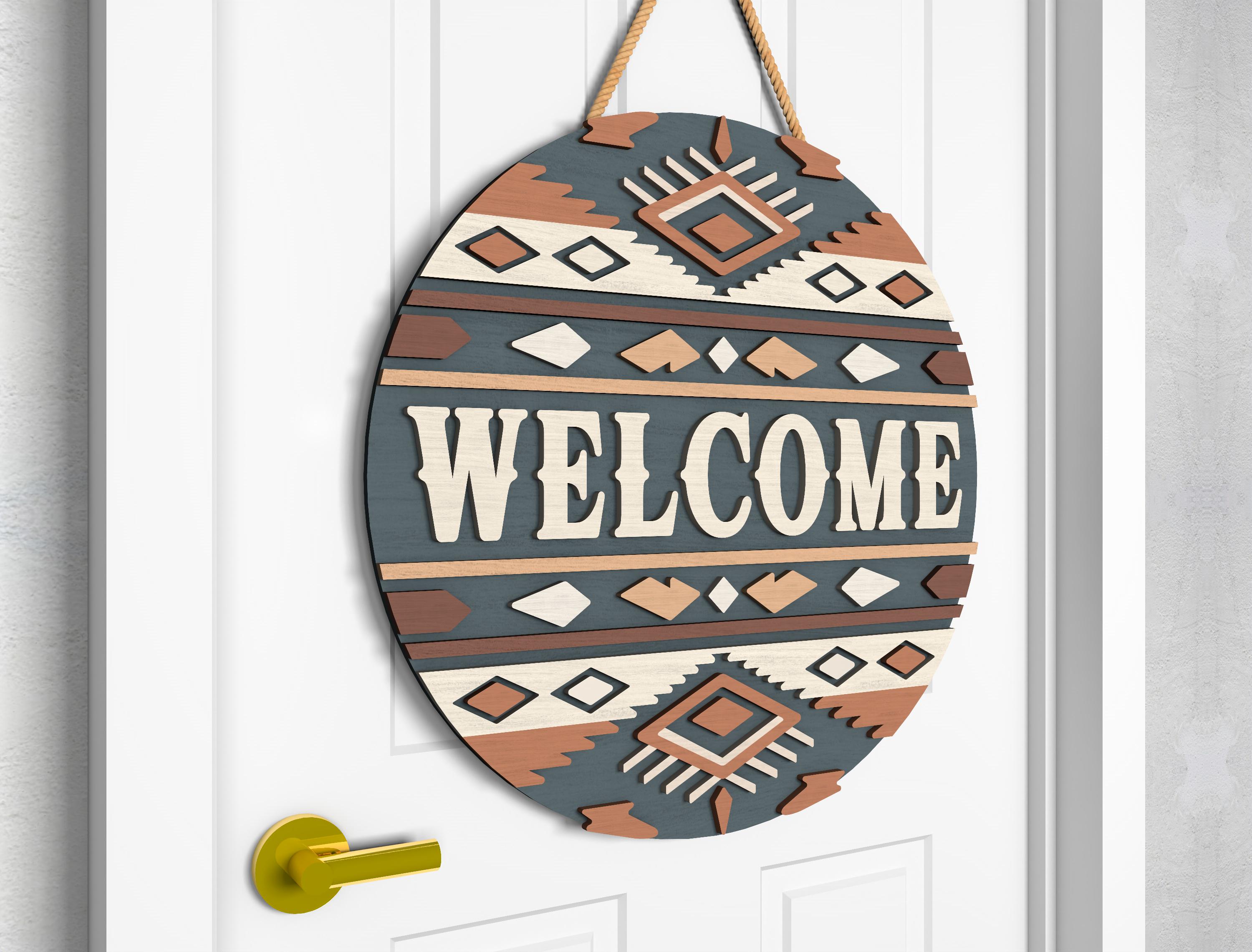 Western Welcome Sign SVG, Aztec Round Sign Svg, Western Tribal Door ...