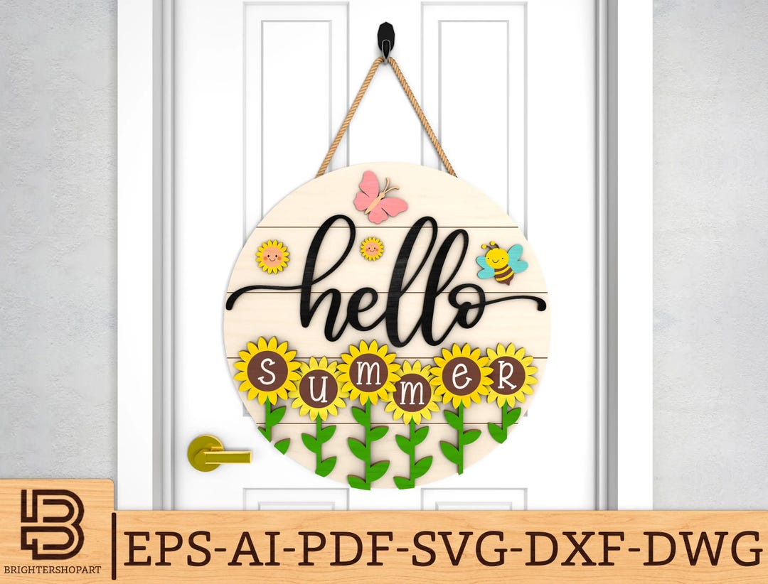 Hello Summer Round Sign SVG, Sunflowers Svg, Bee Summer Welcome Sign ...