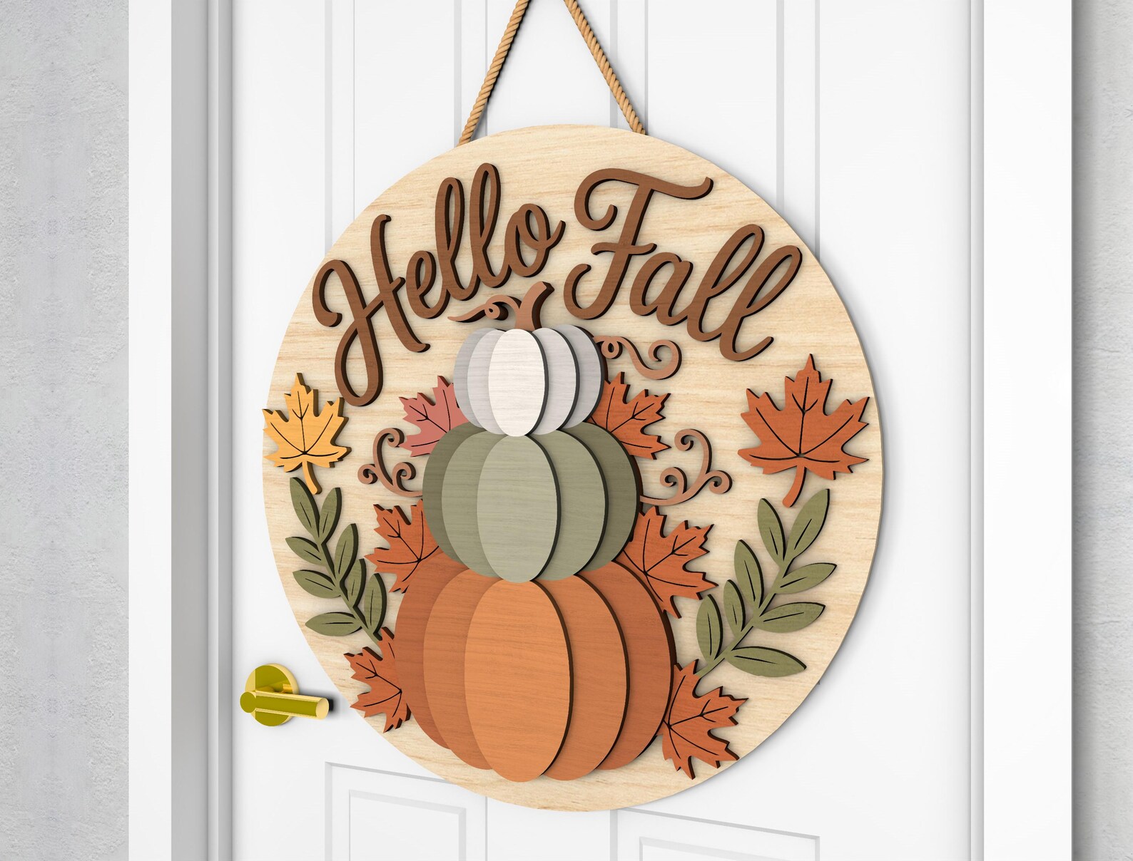 Fall Pumpkin Door Sign SVG, Hello Fall & Hello There Layered Round Sign ...