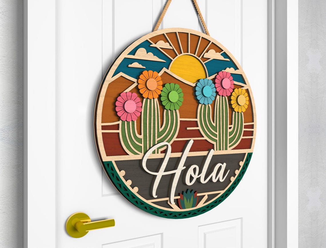 Western Welcome Sign SVG, Hola Cactus Round Sign Svg, Western Aztec ...