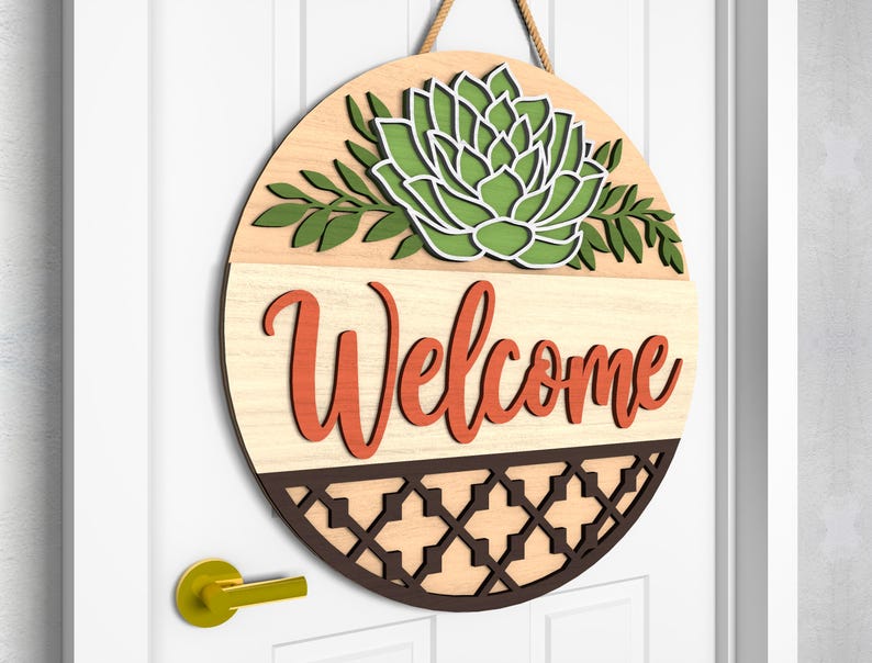 Succulent Welcome Sign SVG, Cactus Round Sign Svg, Succulent Door ...
