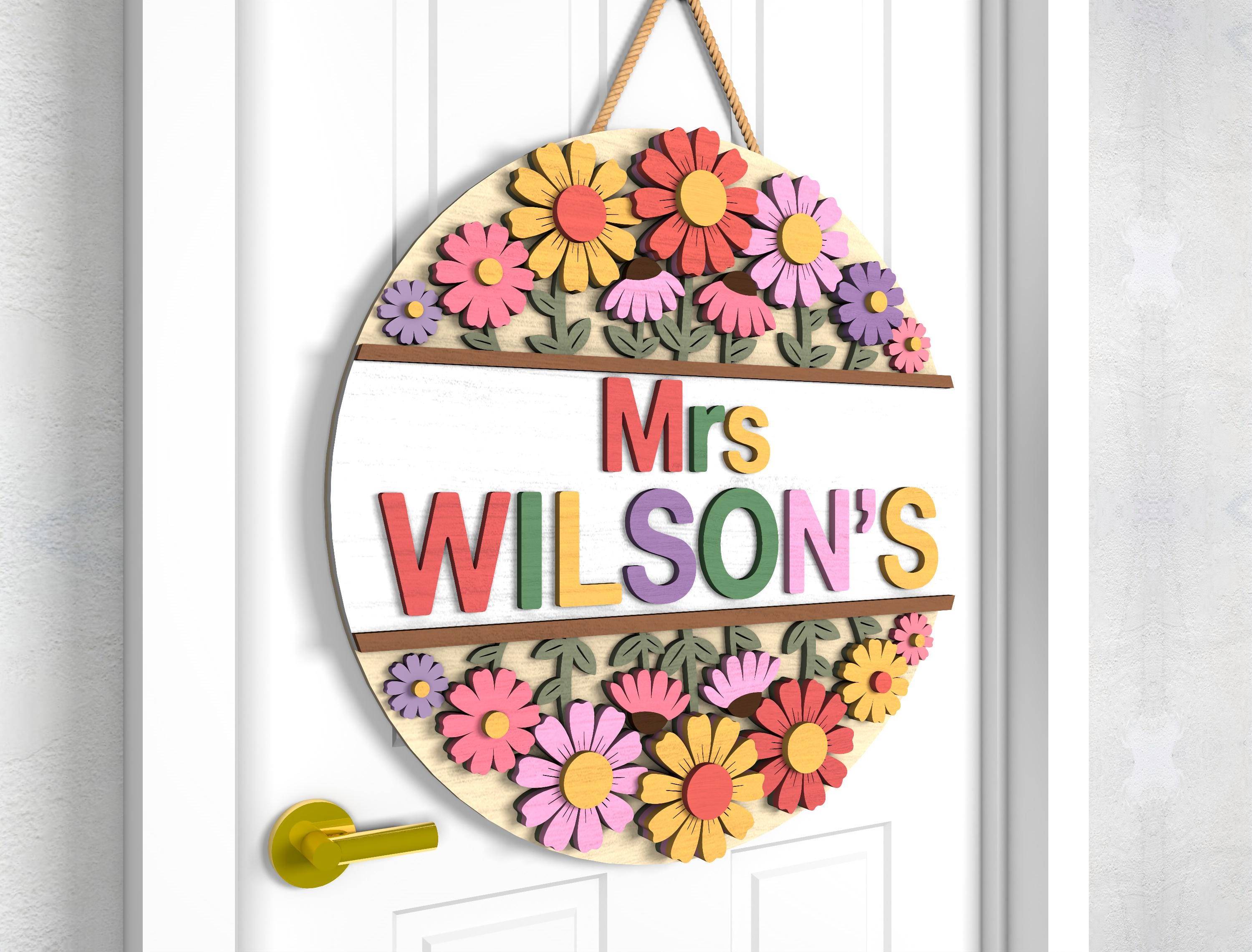 Personalized Teacher Name Sign SVG, Retro & Floral Classroom Door Sign ...