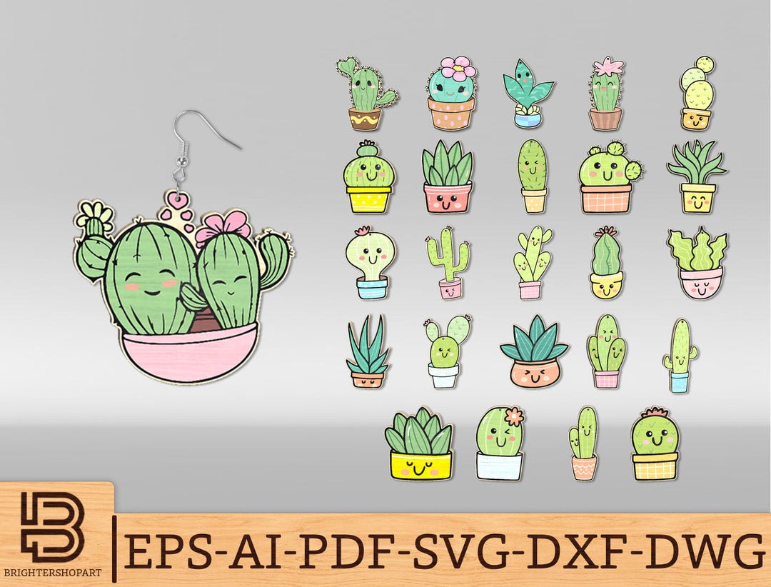 Succulent and Cactus Earring Svg Bundle, Plant Pot Earring Laser Cut ...