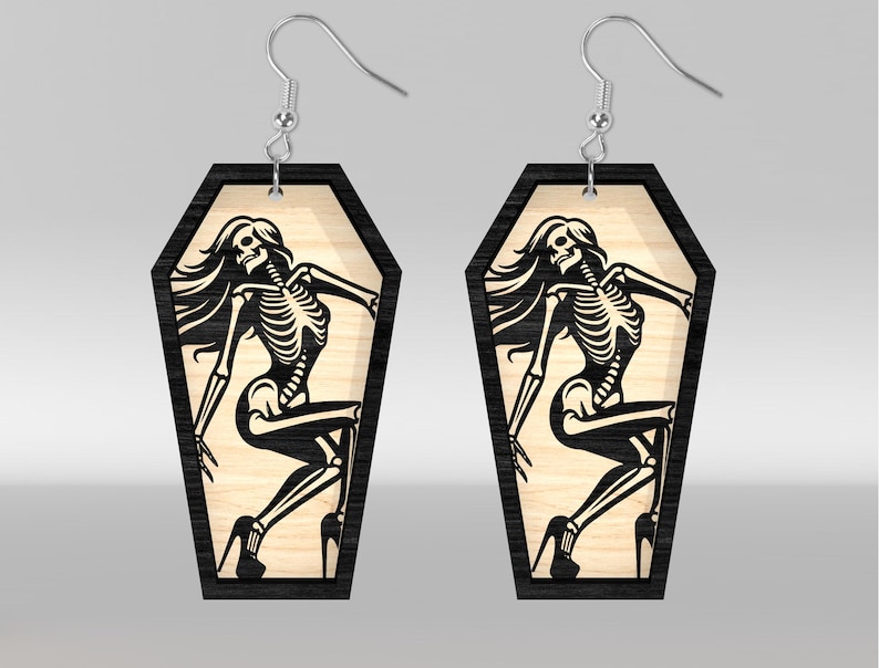 Coffin Skeleton Earrings SVG Bundle, Gothic Skull Girl Laser Cut Files ...