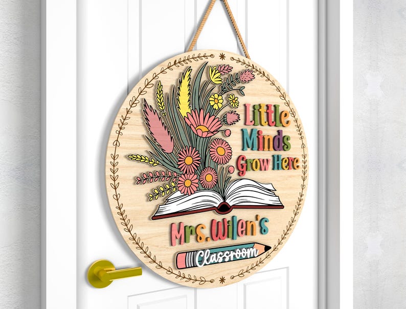 Little Minds Grow Here Floral Teacher Door Hanger Laser Cut File ...