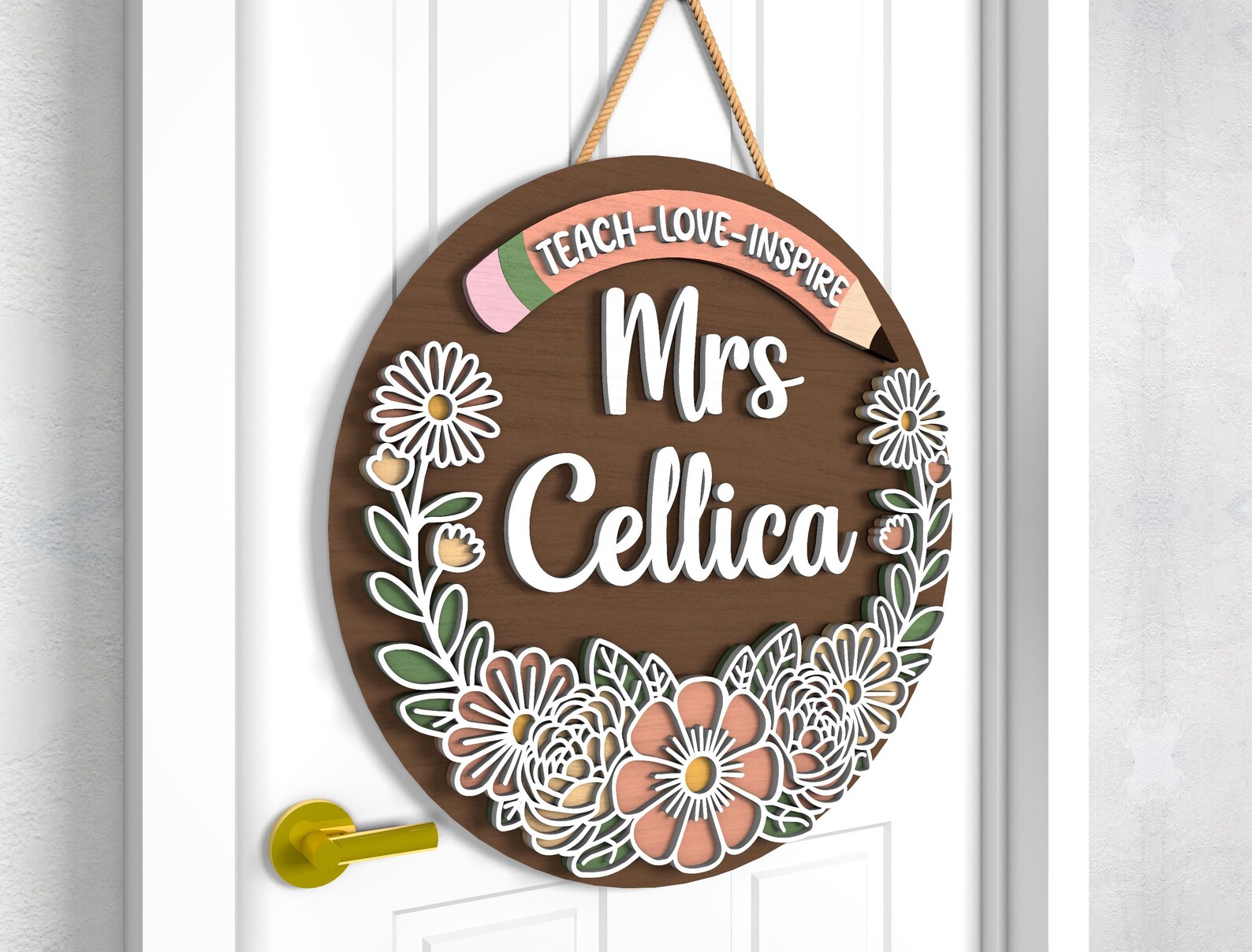 Personalized Teacher Door Sign SVG, Back to School Classroom Name Round ...