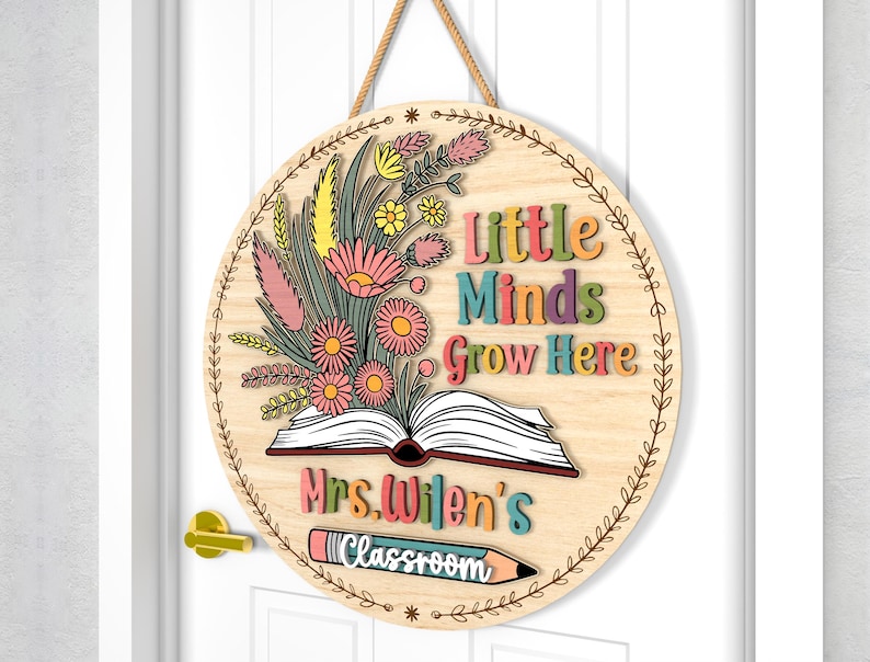 Little Minds Grow Here Floral Teacher Door Hanger Laser Cut File ...