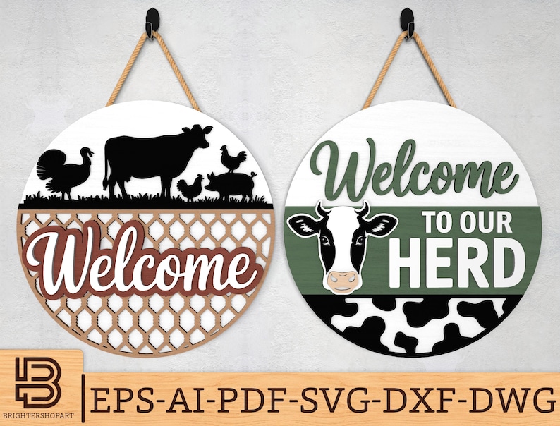 Welcome Farm Animal Door Sign SVG, Cow Herd Barn Door Hanger Laser Cut ...