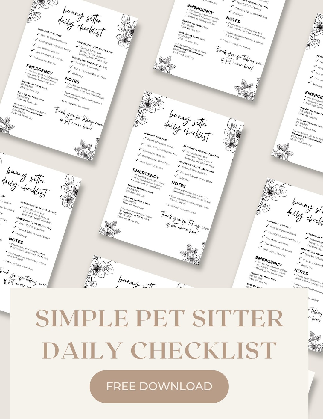 Pet Sitter Daily Checklist | Free Downloadable PDF | Canva Template - Etsy