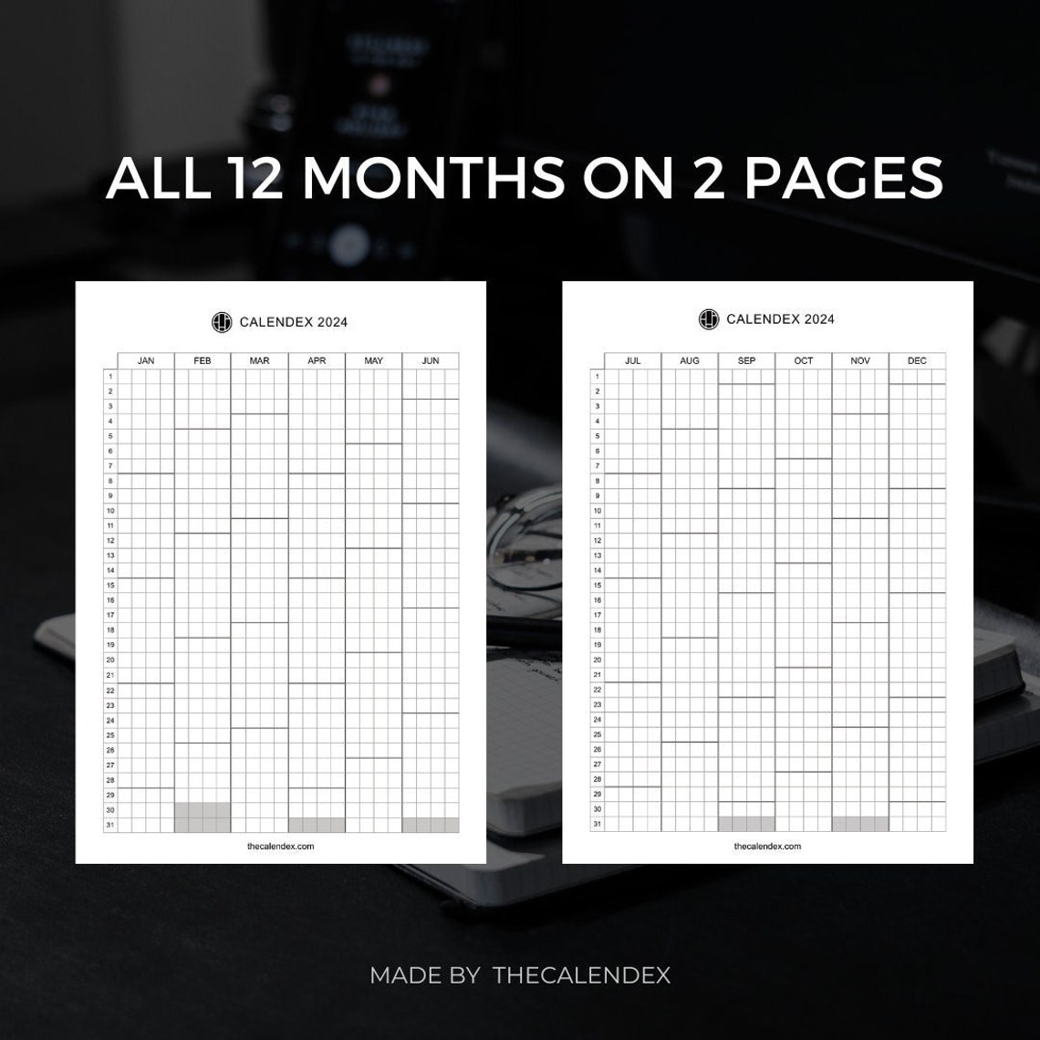 2024 Calendex // Printable Calendex 2024 // Bullet Journal Calendex ...