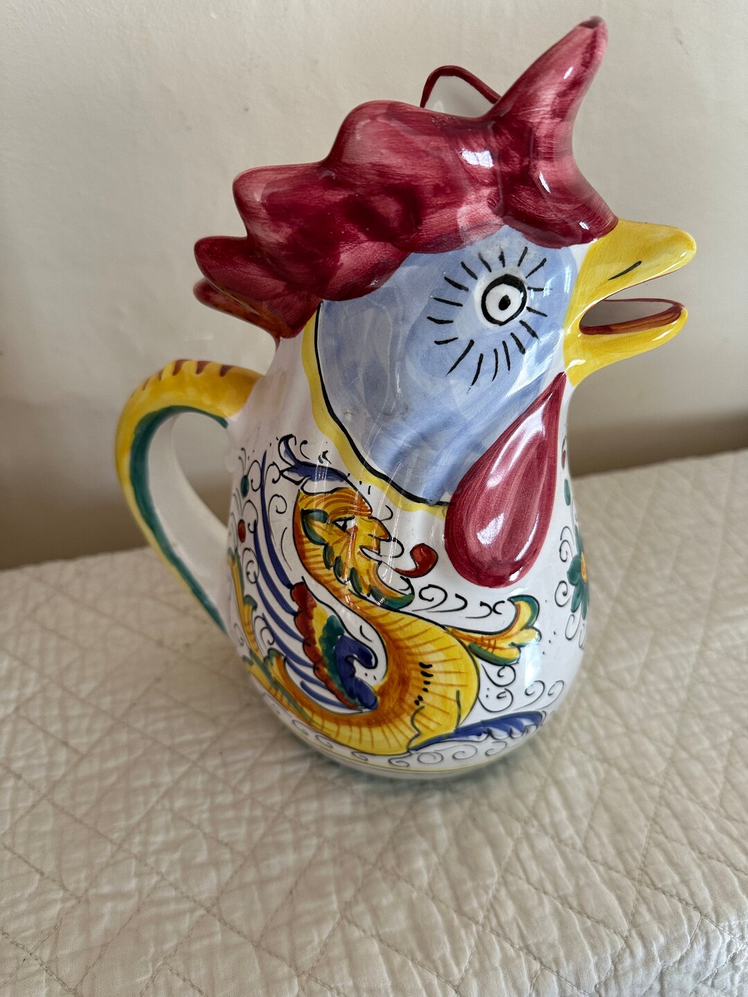 Italian Majolica Deruta Handpainted Rooster Pitcher - Etsy