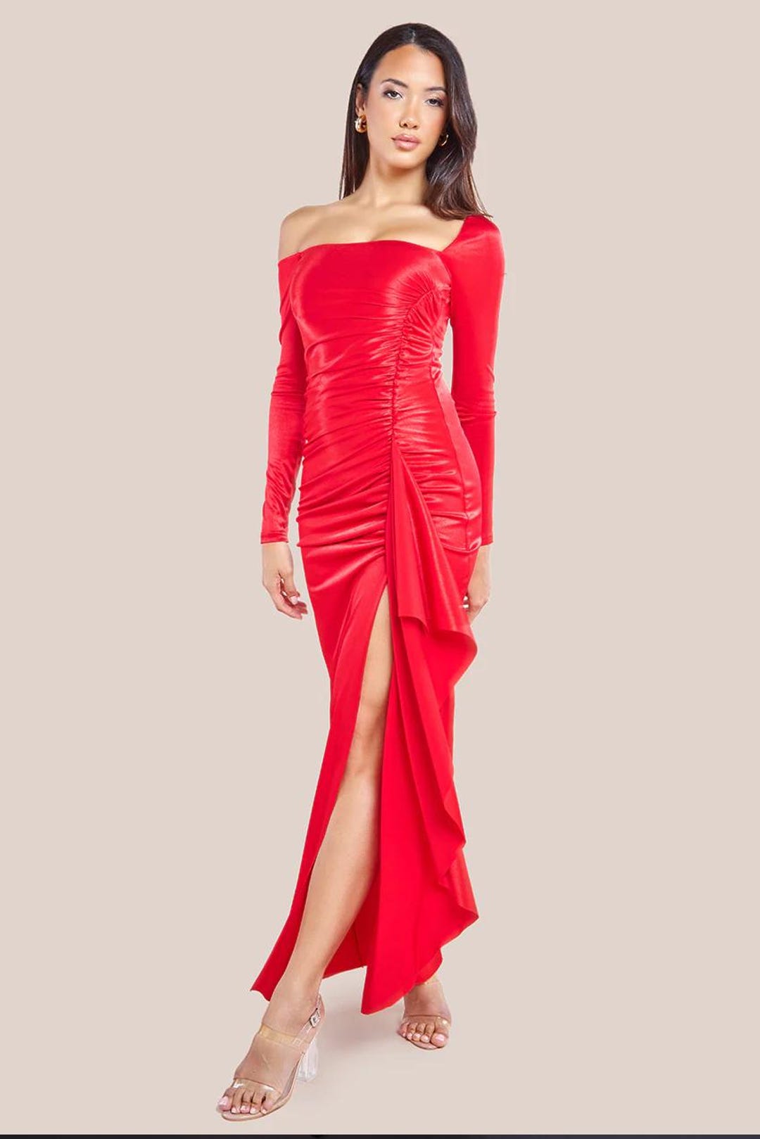 Red Side Split Once Shoulder Dress Races, Wedding Guest, Special ...