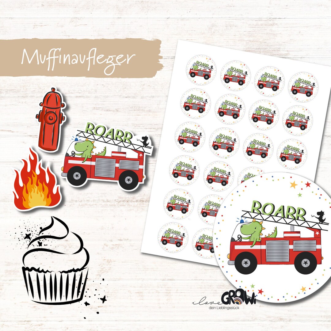 Muffin Toppers Fire Department DINO Edible - Etsy
