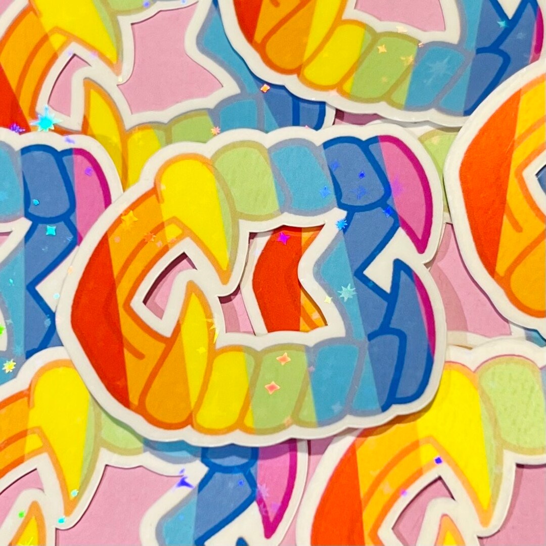 Plastic Rainbow Vampire Teeth | Holo Star Glitter | Vinyl Sticker Decal ...
