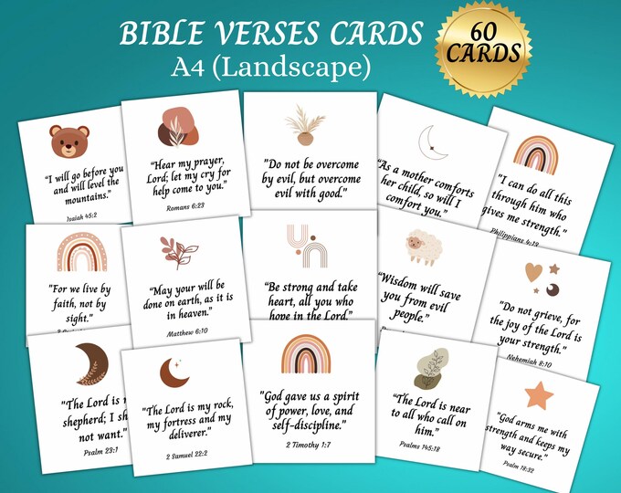 Buy 60 Printable Scripture Cards | Bible Verse Memory Cards | Instant ...
