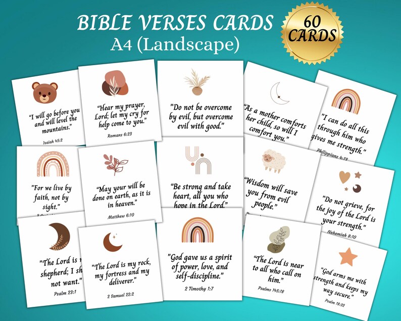 60 Printable Scripture Cards | Bible Verse Memory Cards | Instant ...
