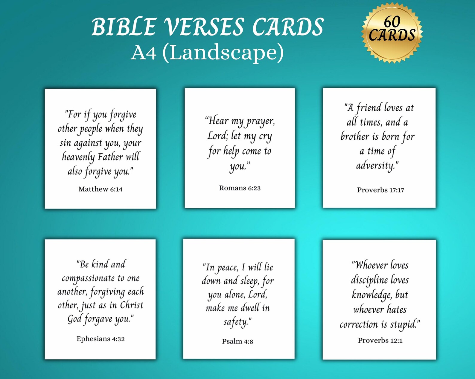 Buy 60 Printable Scripture Cards | Bible Verse Memory Cards | Instant ...