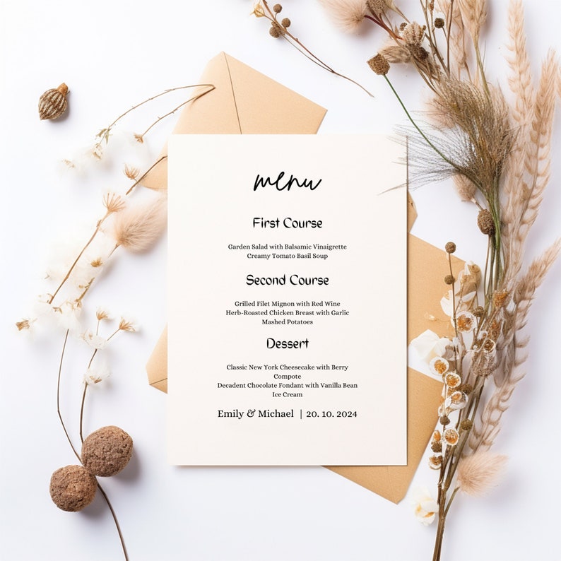 Buy Editable Wedding Menu Template, Minimalist Wedding Menu Template ...