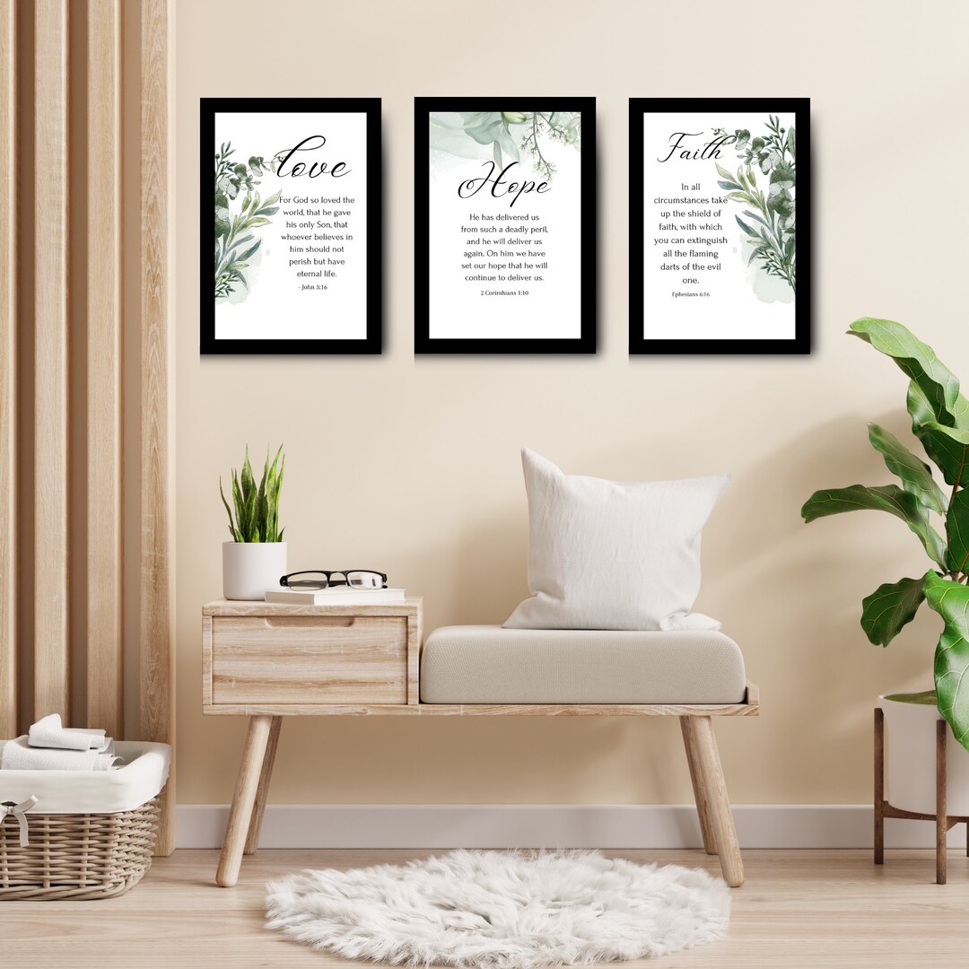 Faith Hope Love Bible Verse Wall Art Set of 3 Prints Living Room Art ...