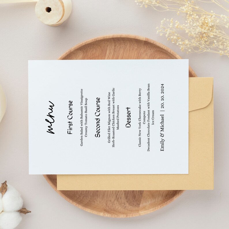 Buy Editable Wedding Menu Template, Minimalist Wedding Menu Template ...
