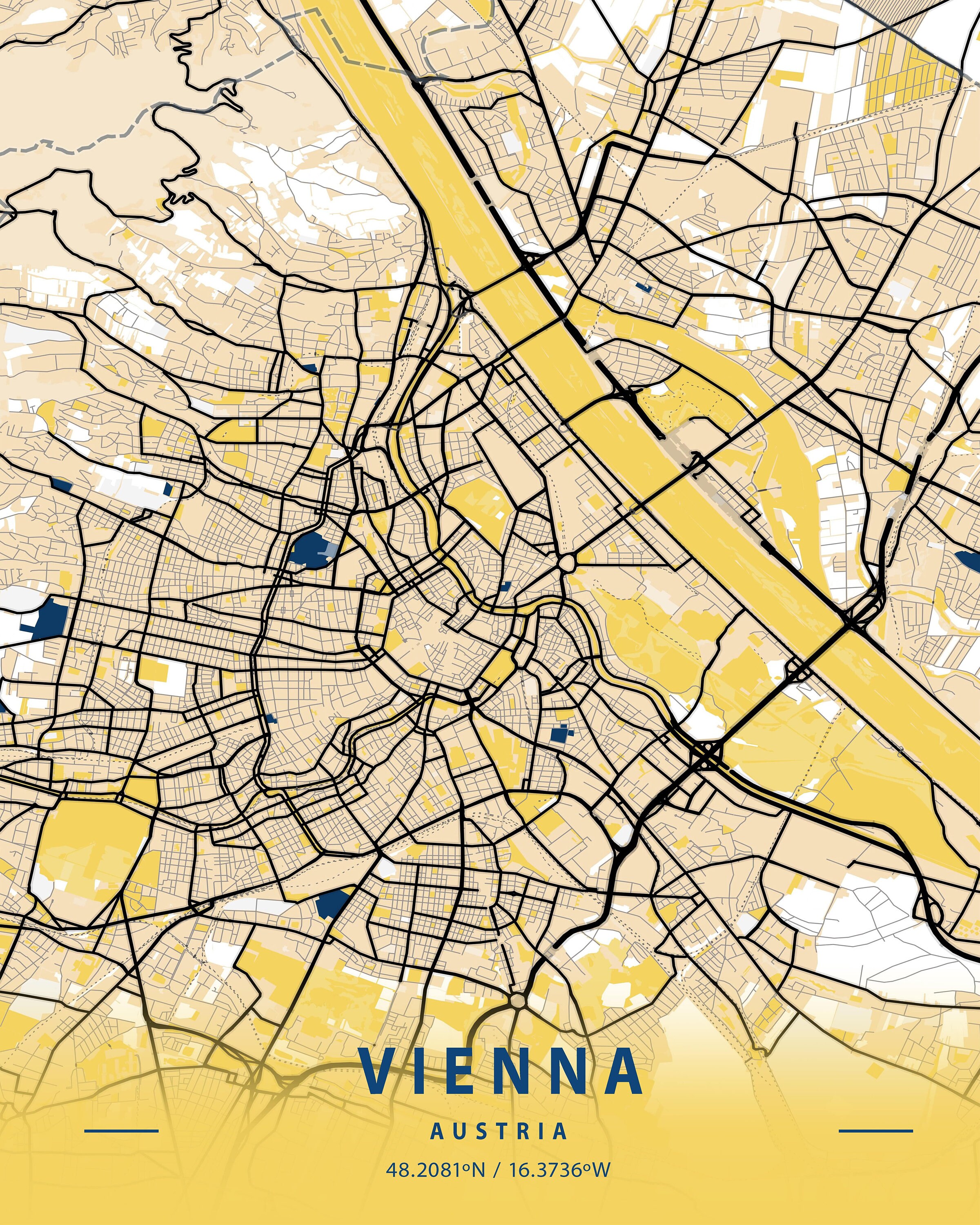 Vienna Austria Map, Vienna Map Wall Art, City of Vienna Print, Austria ...