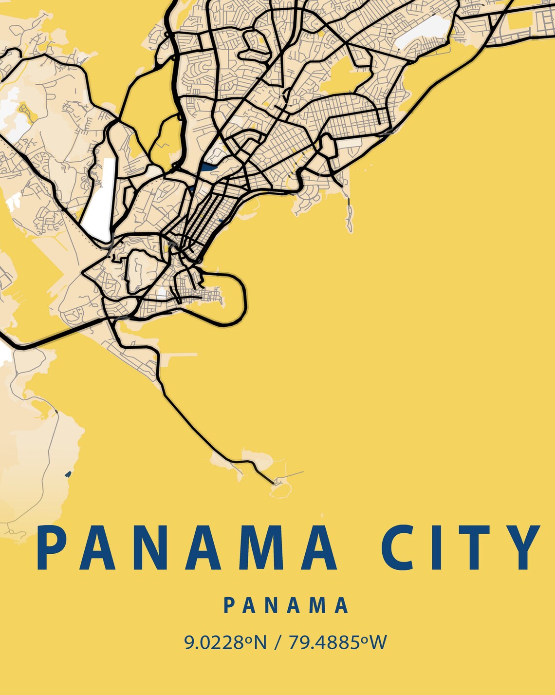 Panama City Map, Panama Map Wall Art, Panama City Art, Panama Map ...