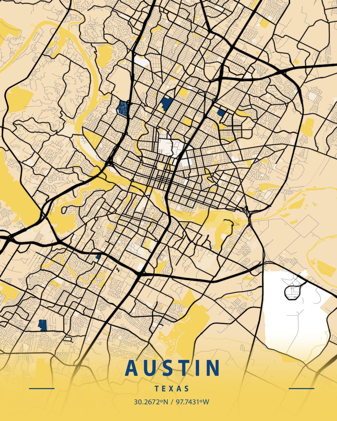Austin City Map Poster Print Texas Map Art Austin Modern - Etsy