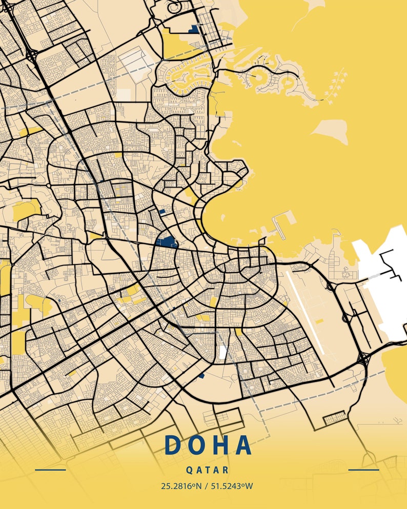 Doha Map Art Qatar City Poster Art Map of Doha Qatar Map - Etsy Canada