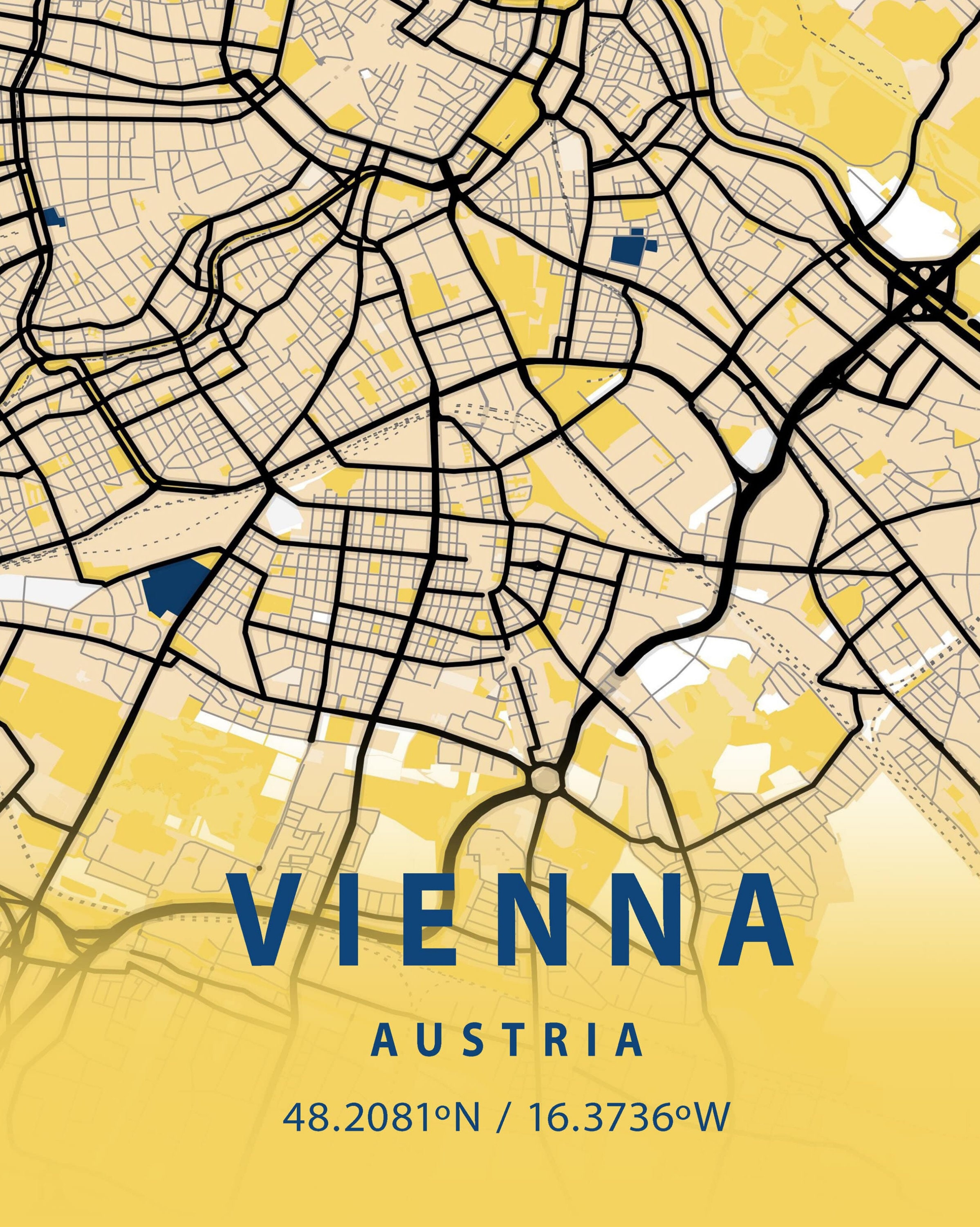 Vienna Austria Map, Vienna Map Wall Art, City of Vienna Print, Austria ...