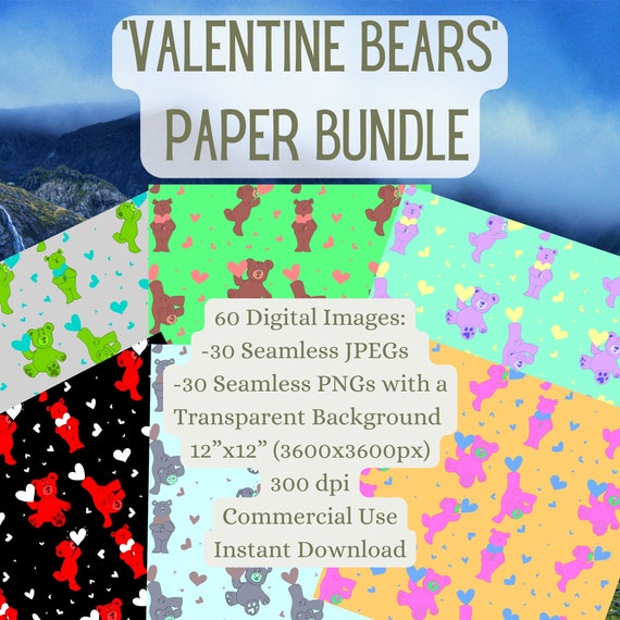 Valentine Bears Seamless Digital Paper Bundle 30 Designs in | Etsy