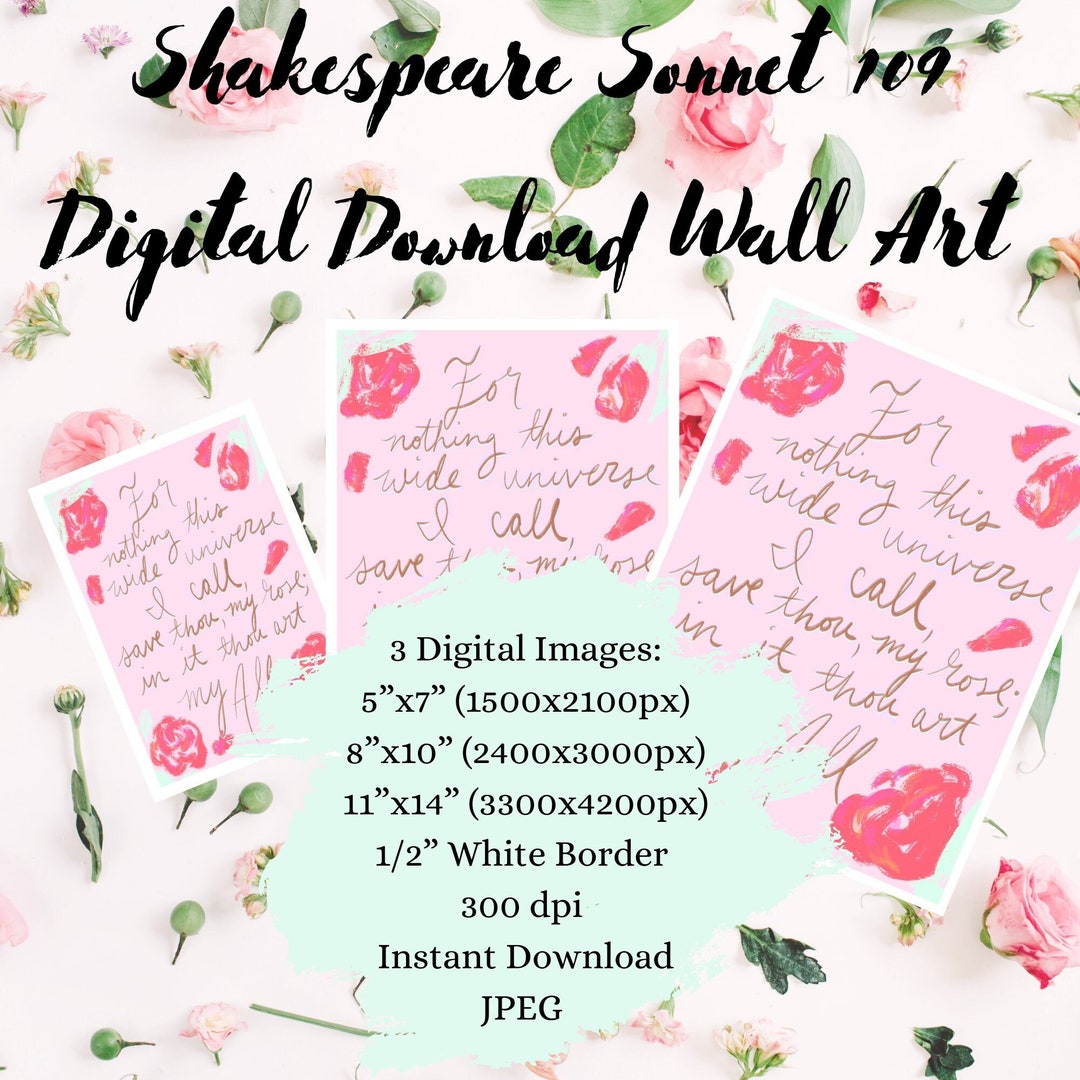 Shakespeare Sonnet 109 Couplet Quote on an Abstract Rose Design Instant ...