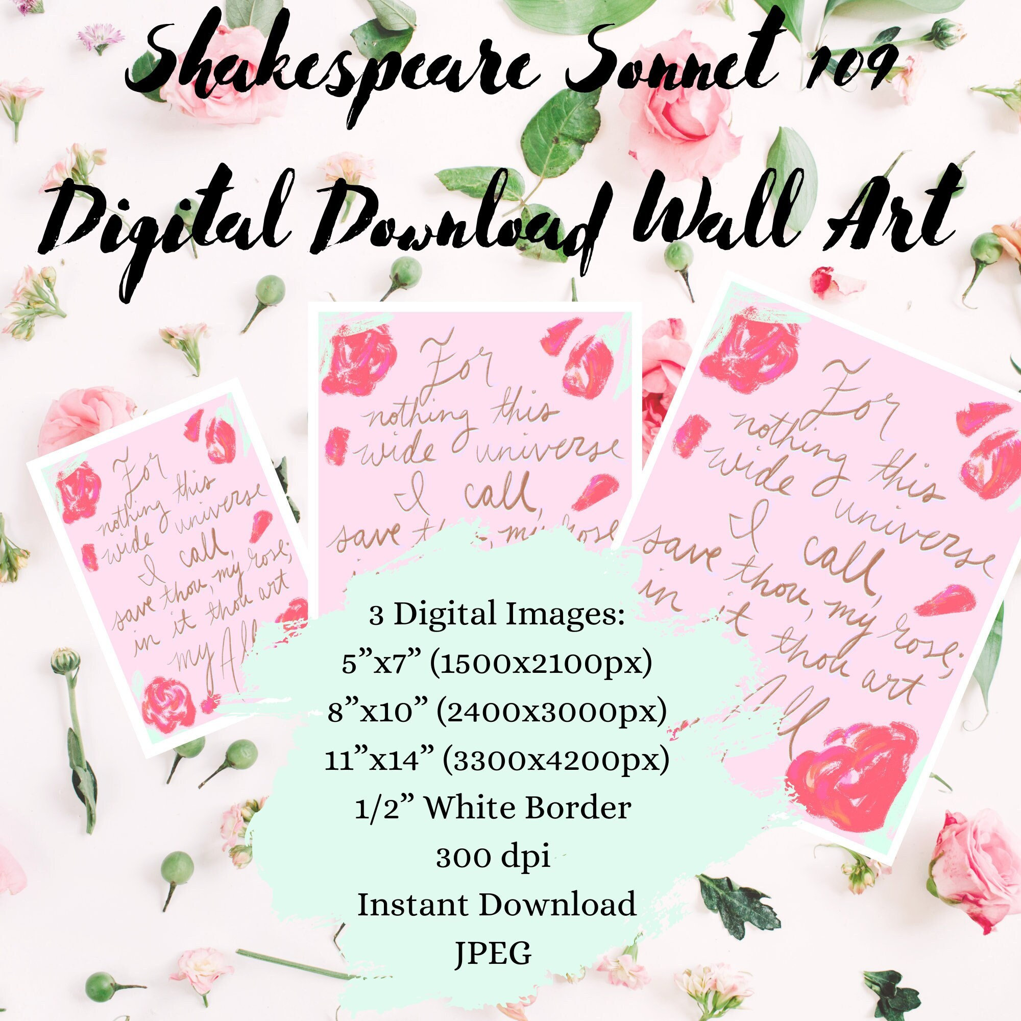 Shakespeare Sonnet 109 Couplet Quote on an Abstract Rose - Etsy
