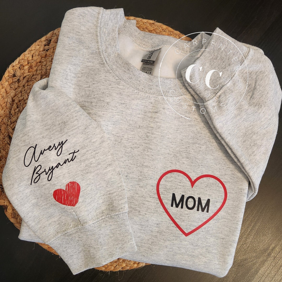 Personalized Heart Sleeve Sweater, Valentine's Hearts Custom Crewneck ...