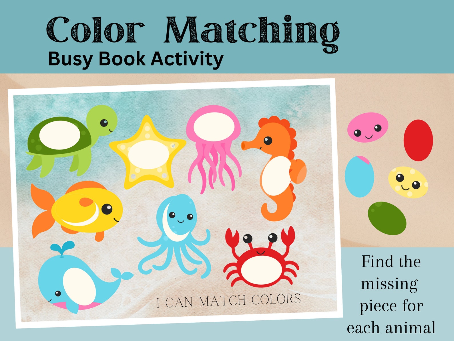 Color Matching Toddler Busy Book Ocean Activity Page - Etsy