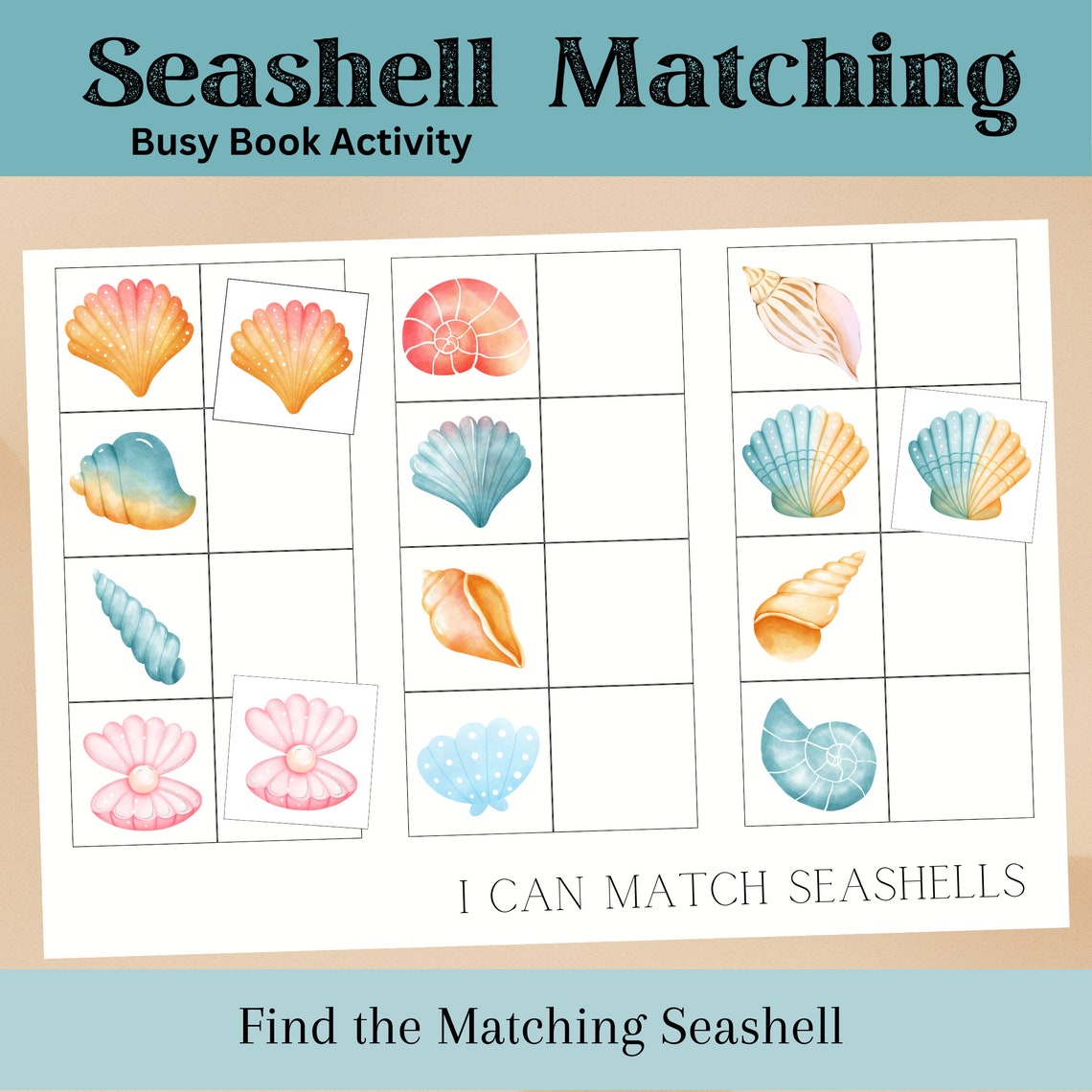 Toddler Busy Book | Ocean Activity Page | Seashell Matching | Quiet ...