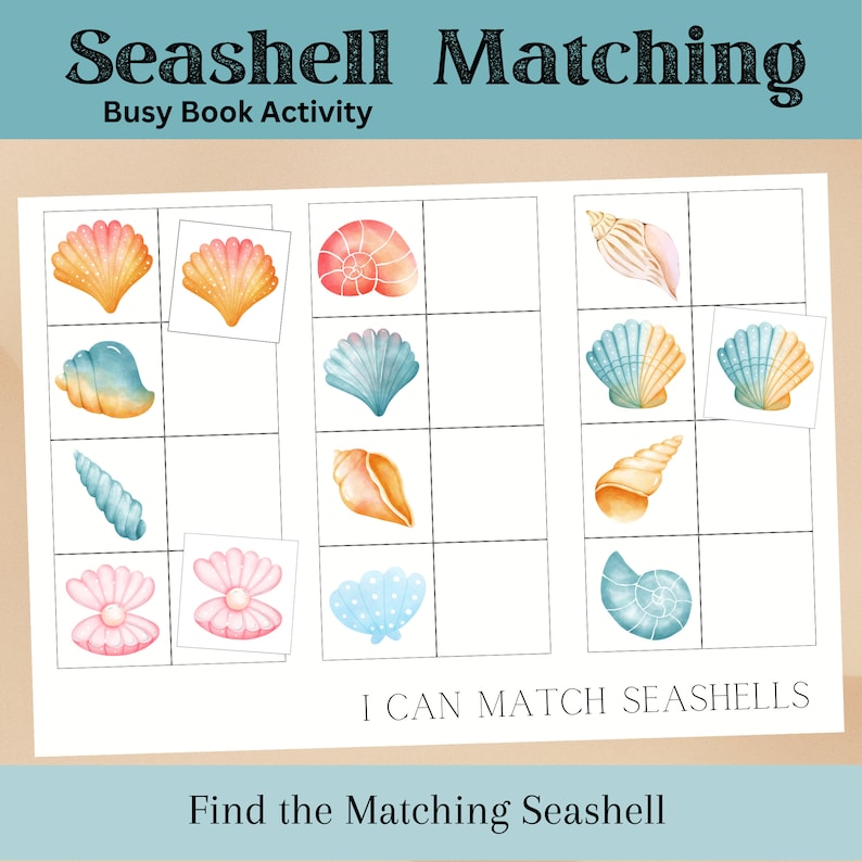 Toddler Busy Book | Ocean Activity Page | Seashell Matching | Quiet ...