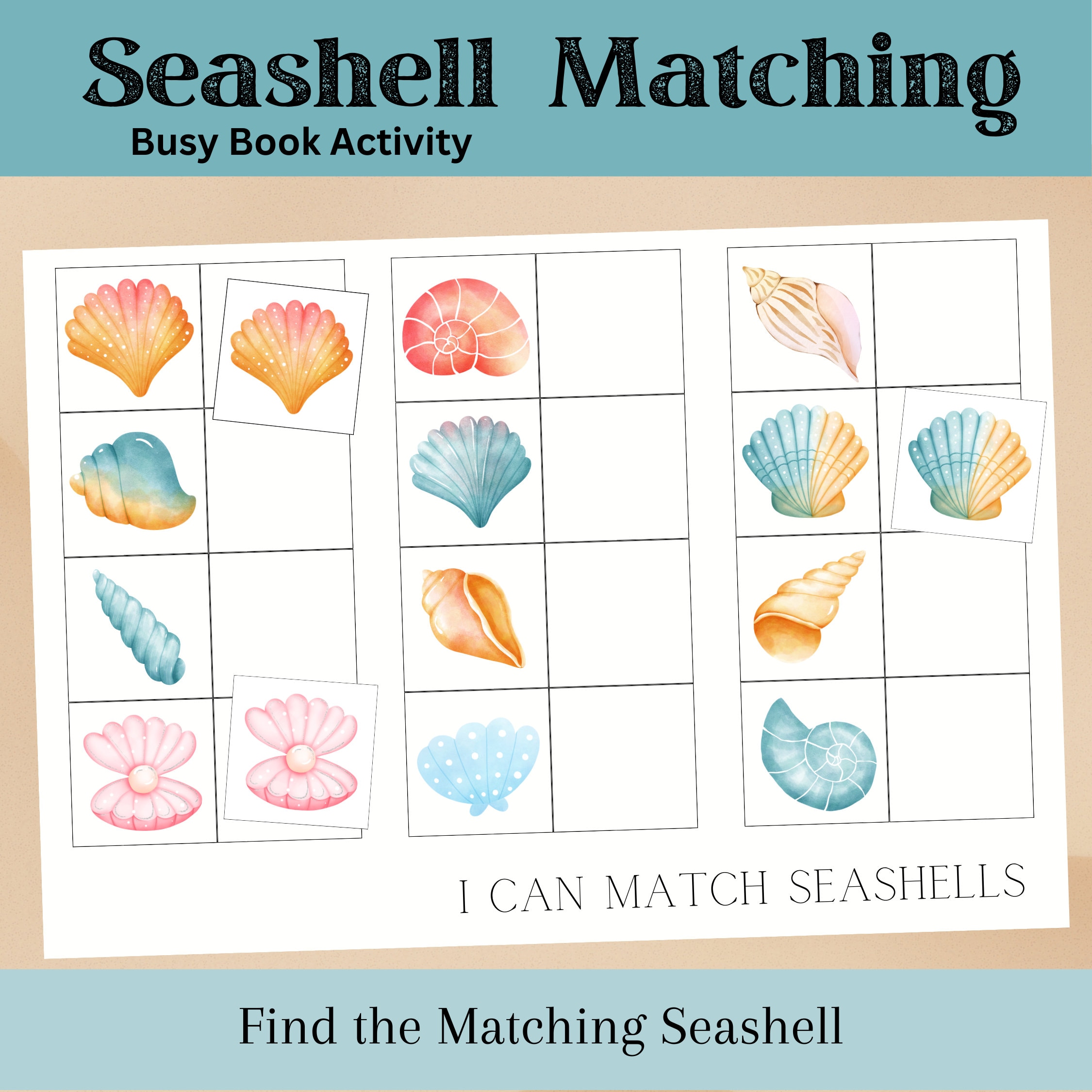 Toddler Busy Book | Ocean Activity Page | Seashell Matching | Quiet ...