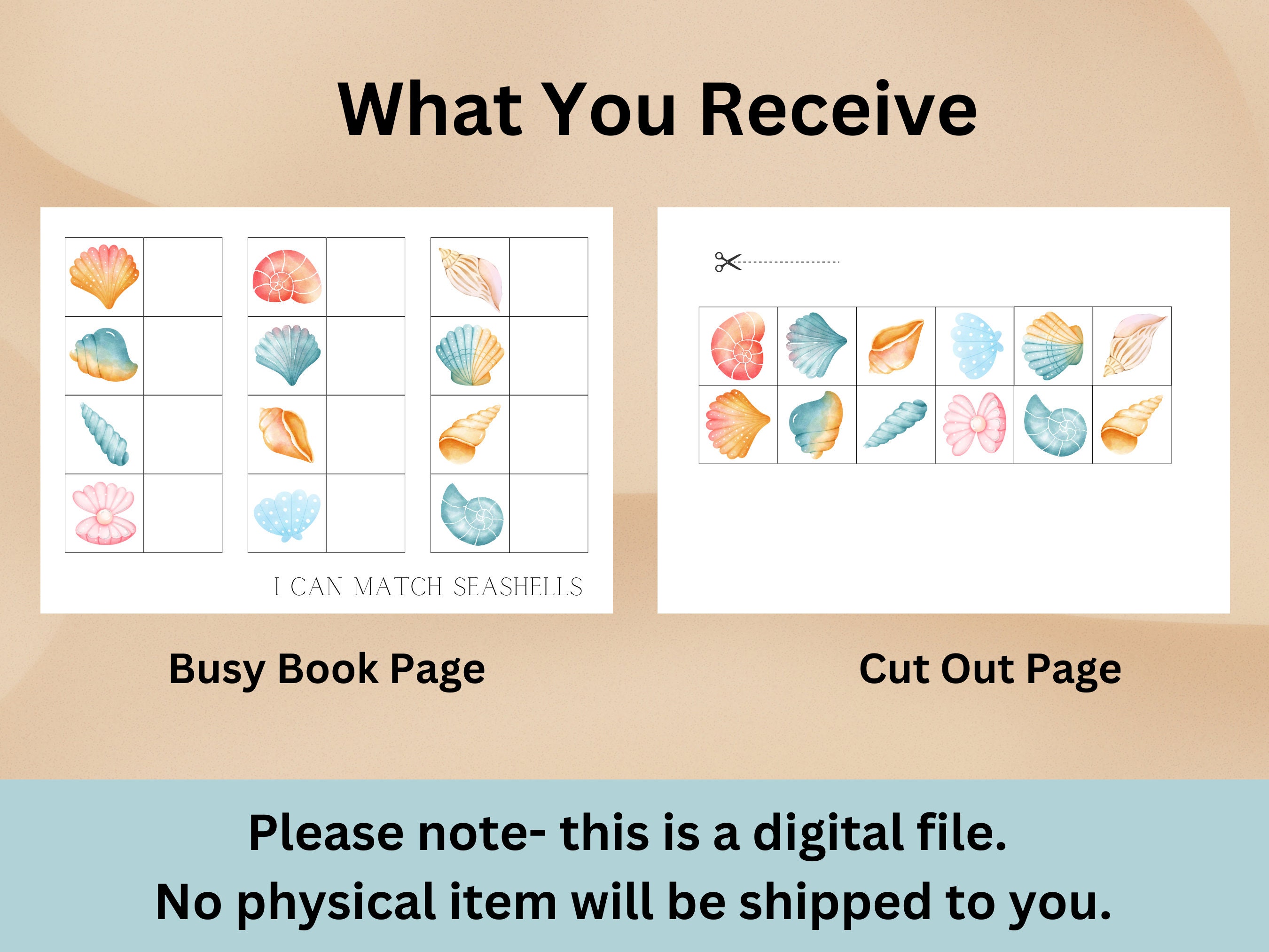 Toddler Busy Book | Ocean Activity Page | Seashell Matching | Quiet ...