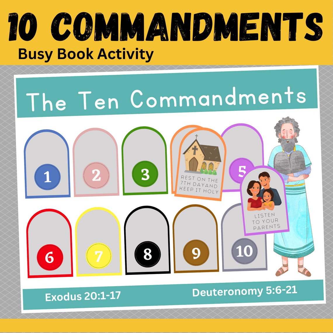 10 Commandments Busy Book Page | Moses Bible Activity | Christian ...