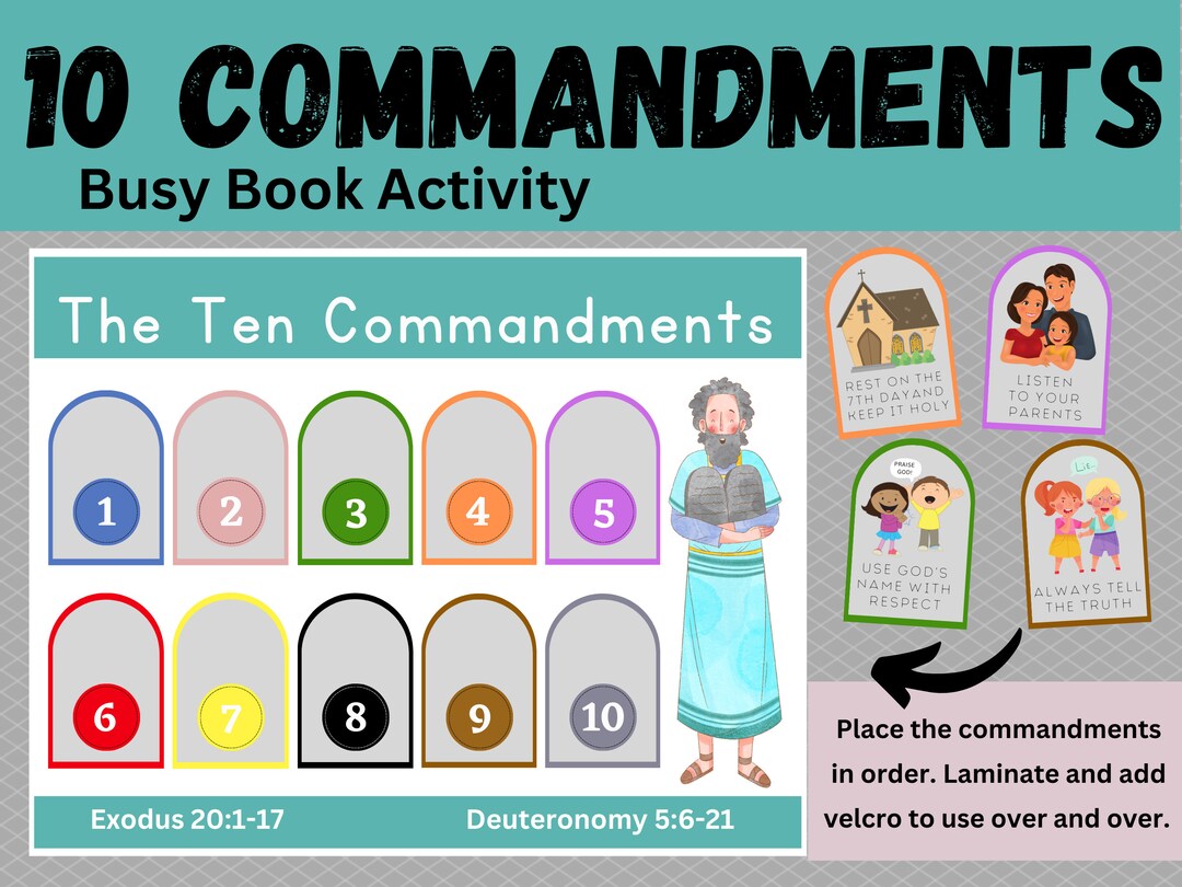 10 Commandments Busy Book Page Moses Sunday School Christian Printable ...