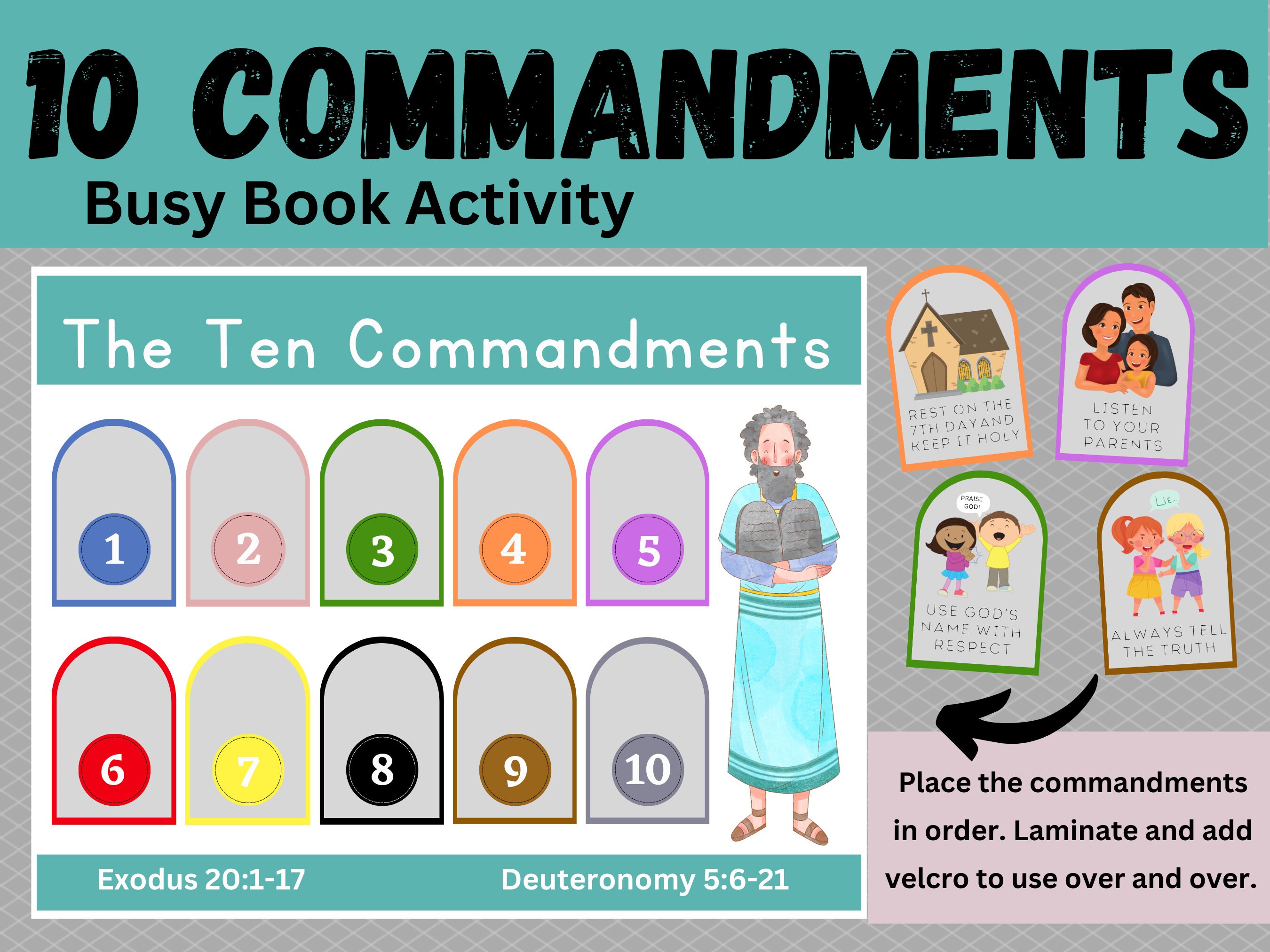 10 Commandments Busy Book Page Moses Sunday School Christian Printable ...
