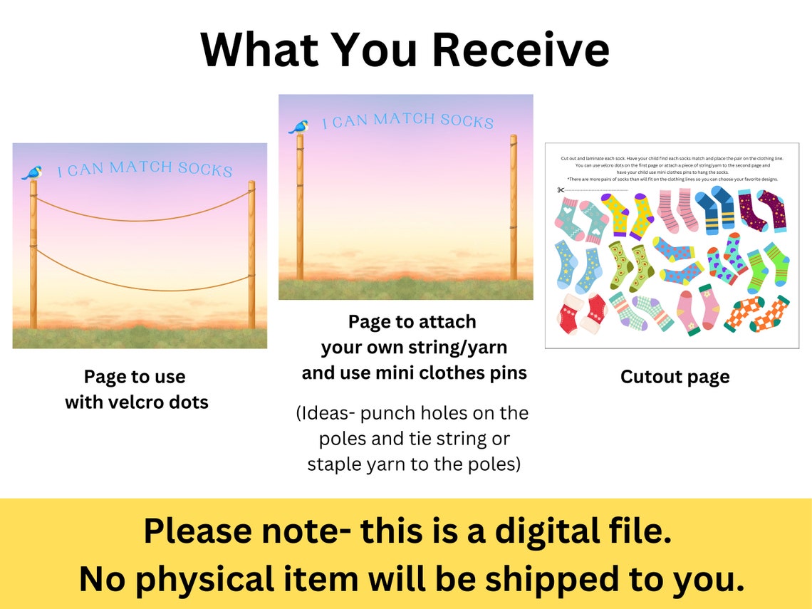 Toddler Matching Game Sock Matching Busy Book Binder Preschool Centers ...