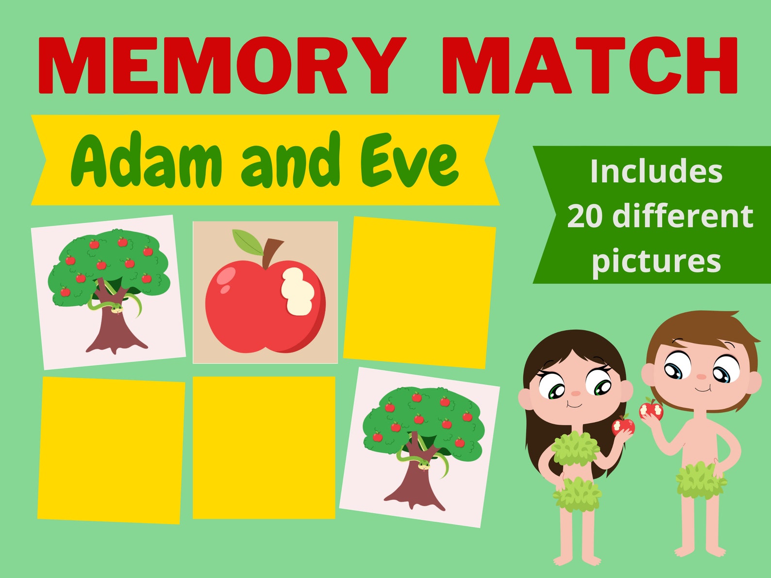 Memory Match | Adam and Eve | Bible Game | Sunday School Activity ...