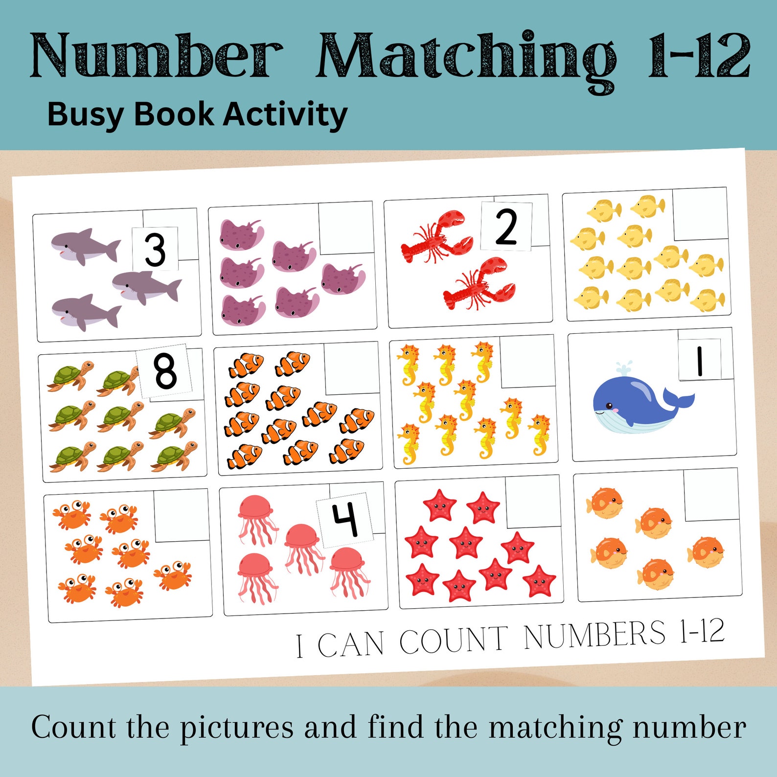 Counting 1-12 | Toddler Busy Book | Ocean Activity Page | Quiet Book ...
