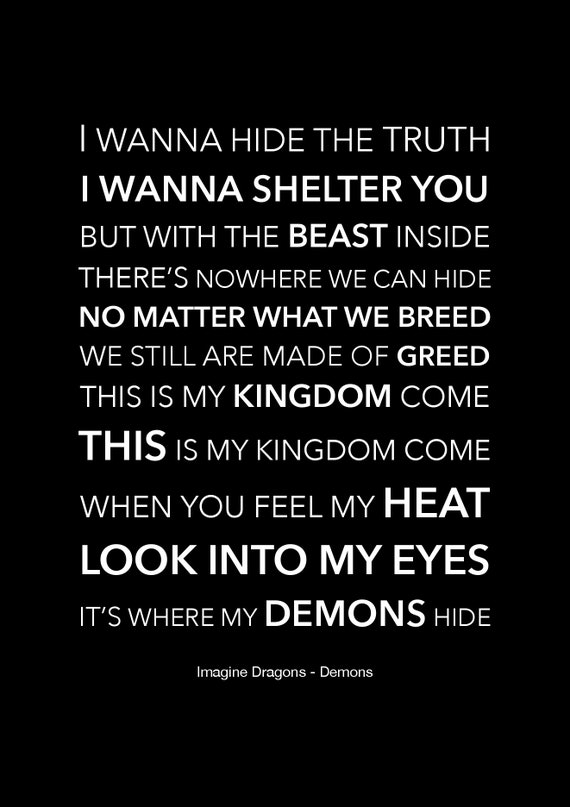 Imagine Dragons Demons Typography Lyric Poster A4 Size - Etsy