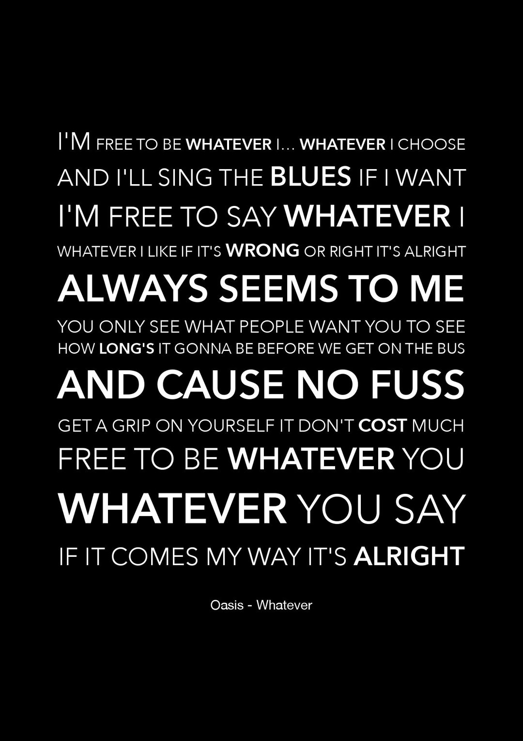 Oasis - Whatever - Typography Lyric Poster - A4 Size - Etsy