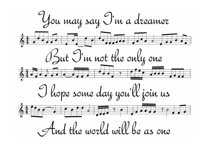 John Lennon - Imagine - Song Sheet Poster - A4 Size - Etsy