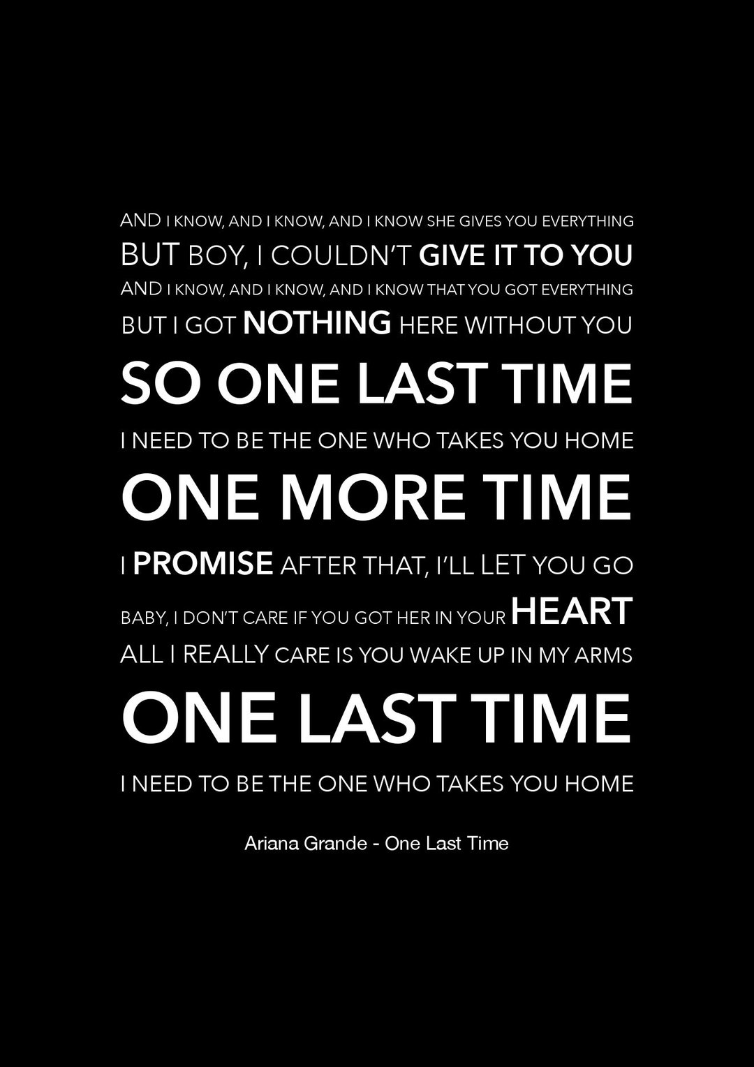 Ariana Grande - One Last Time - Typography Lyric Poster - A4 Size - Etsy