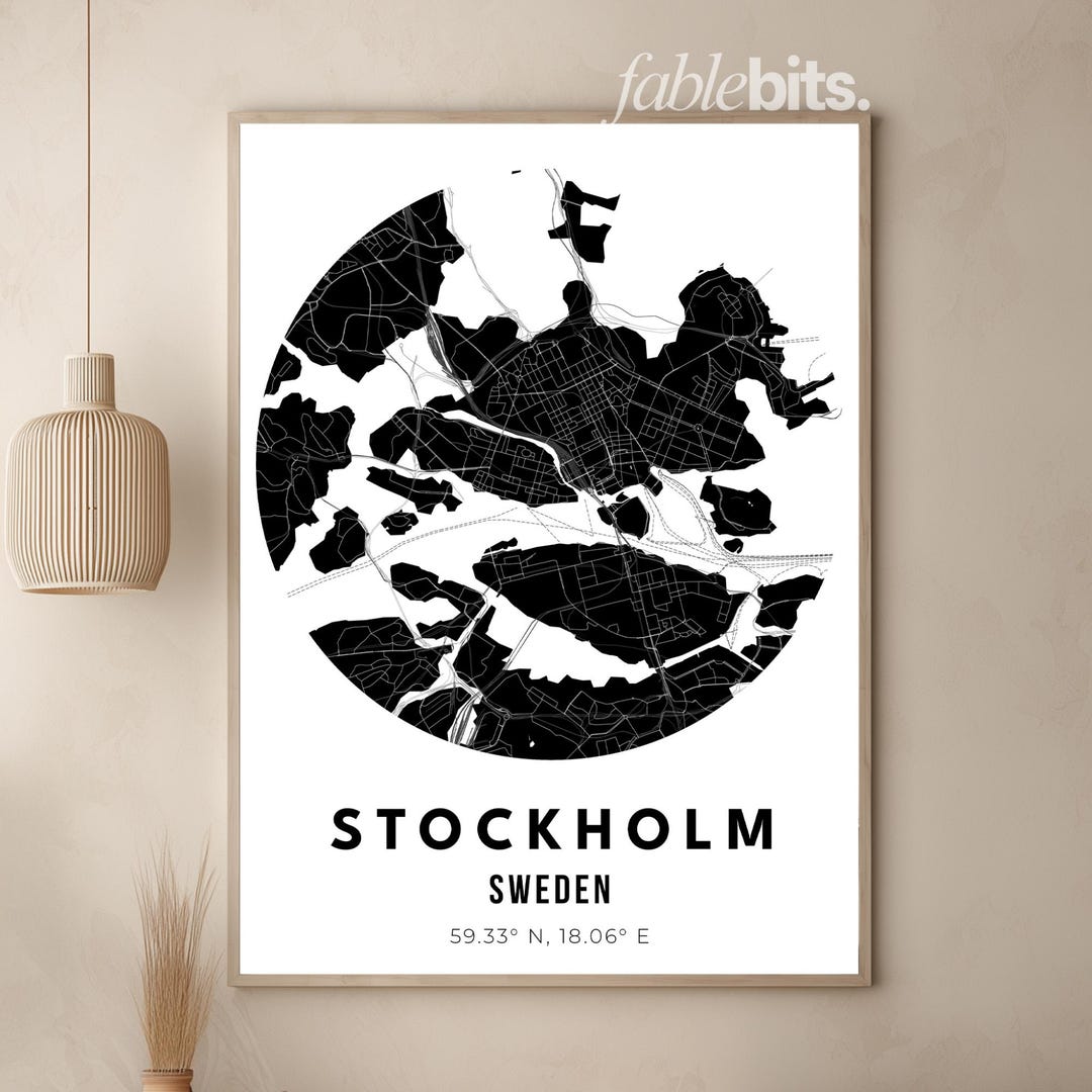 Stockholm City Map Print – Minimal Black and White Sweden Map Art ...