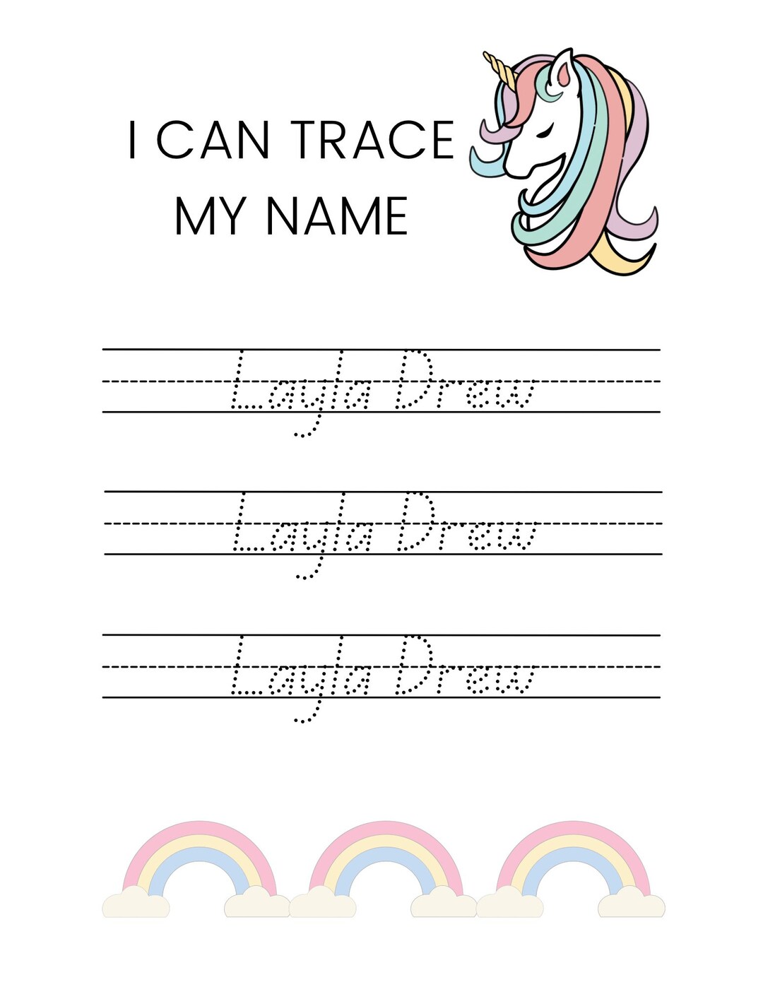 Unicorn Name Tracing PDF | Digital I Can Trace My Name | Back to School ...